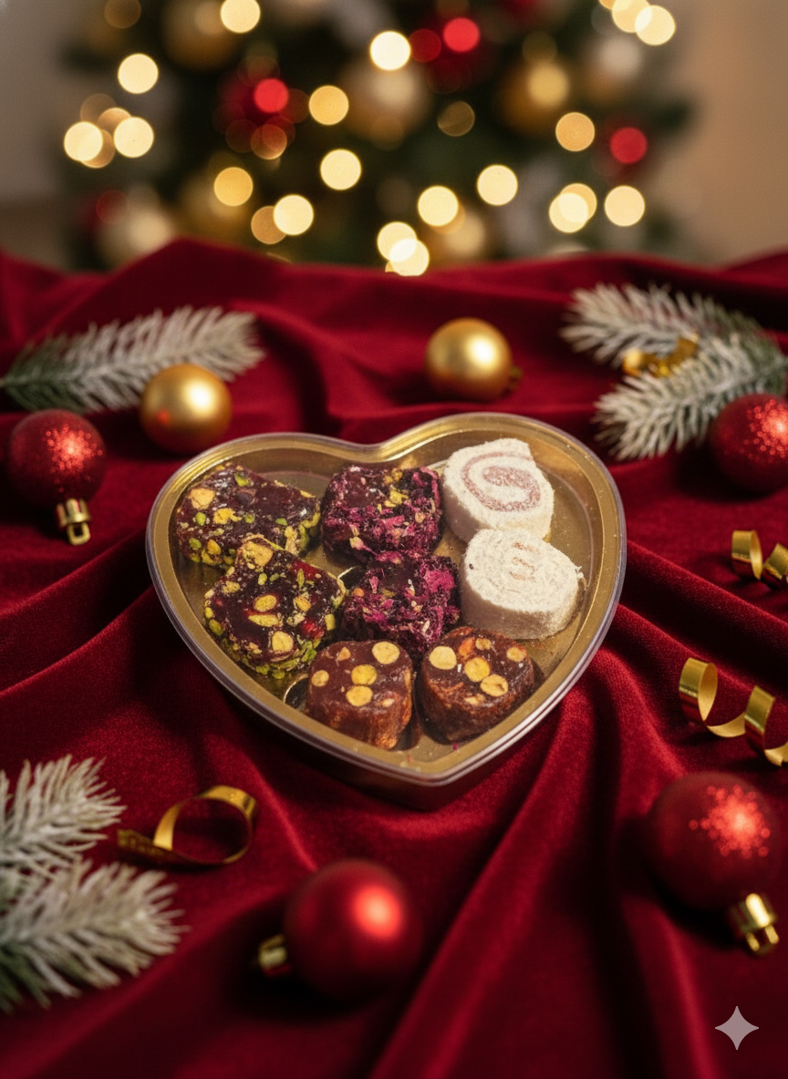 Ruby Heart-Shaped Christmas Turkish Delight Gift Box – 100g – Baba G ...